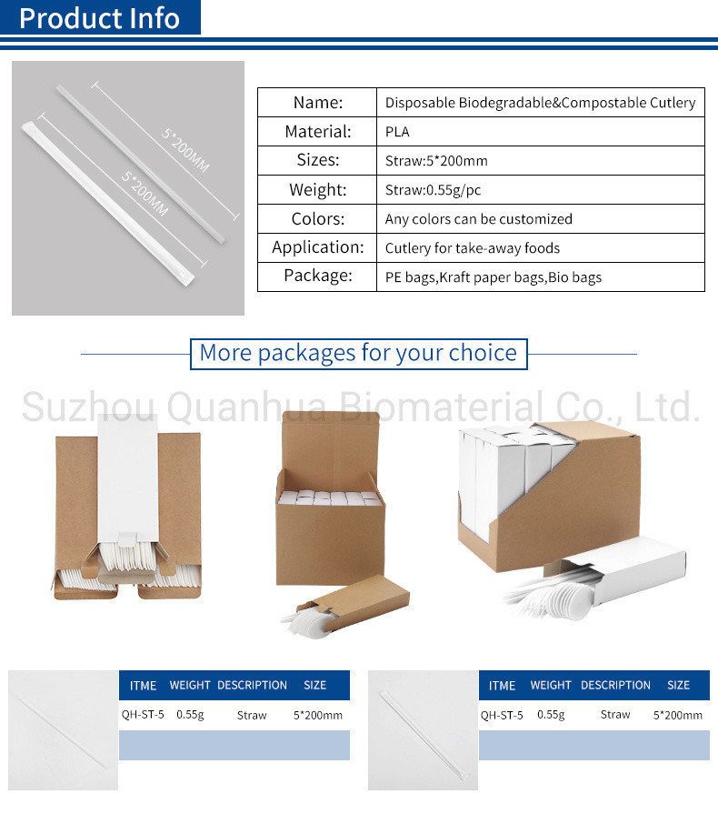 Wholesale 200mm Long Plastic Free PLA Straws White Color BPA-Free Disposable Compostable Straw ...